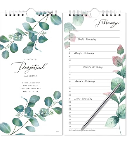 Monthly Wall Calendar Perpetual Birthday Calendar - 12 Month Wall ...