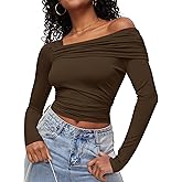 Darong Women's One Off Shoulder Long Sleeve Top Ruched Going Out Tops ...