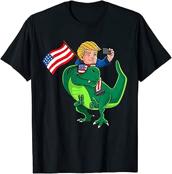 Amazon.com: Trump Riding a Dinosaur T Rex Trump 2020 4th of July T ...