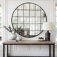Amazon.com: G-LEAF 48 inch Round Grid Wall Mirror, Black Metal Frame ...