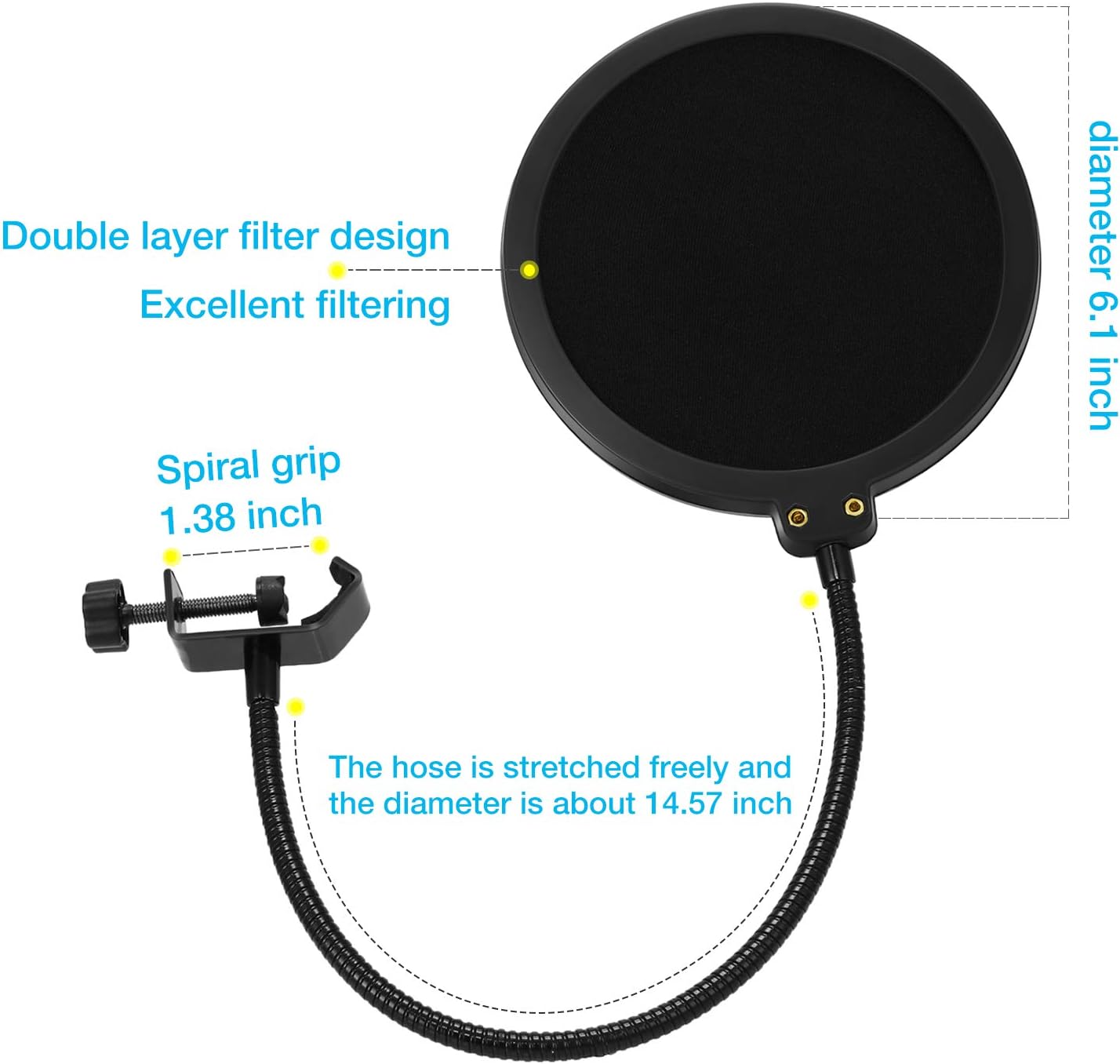 Moukey MPFBK Microphone Pop Filter with Double Layered Wind Pop Screen ...