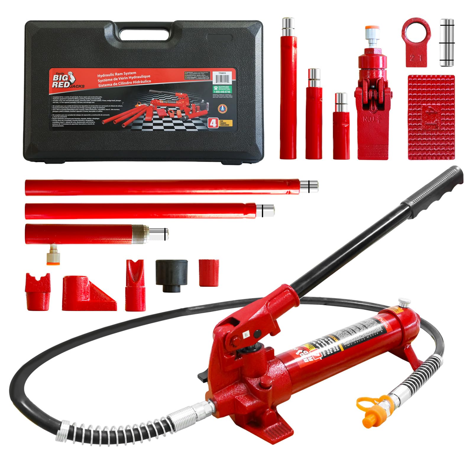 BIG RED 4 Ton Porta Power Kit, 17-Pcs Hydraulic Ram Auto Body Frame ...