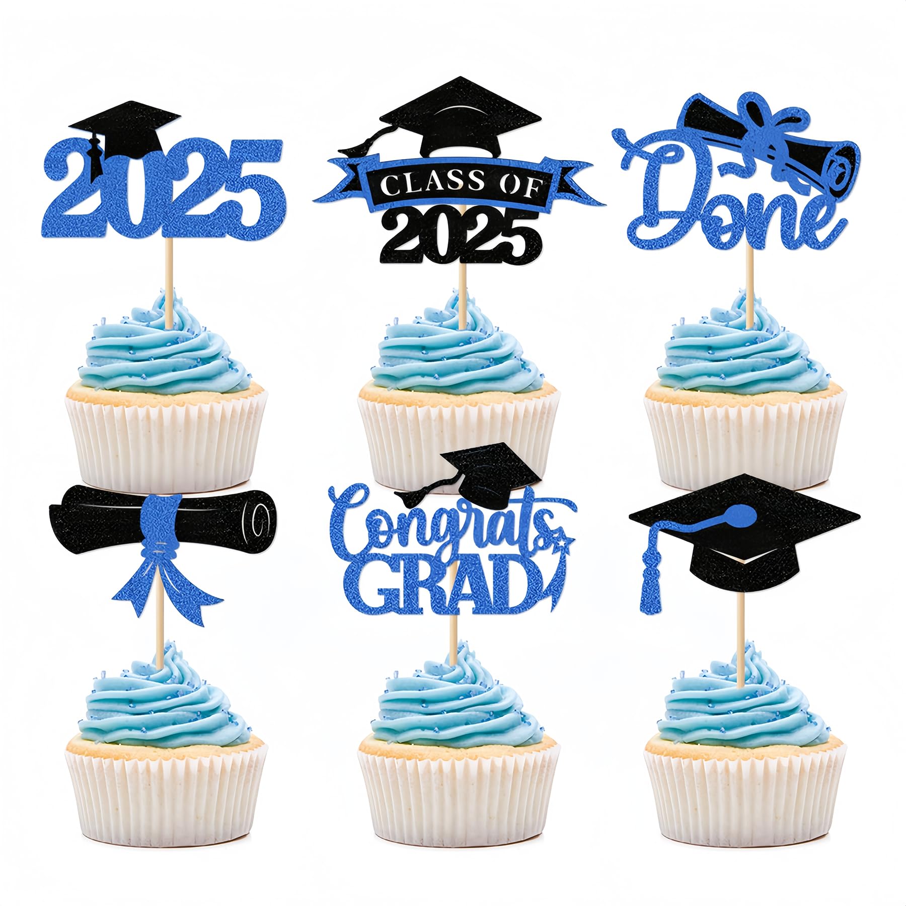 2025 Graduation Cupcake Toppers, 36 pack Glitter Class of 2025 Congrats ...