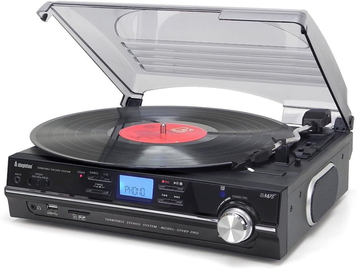 Steepletone black record player with one touch MP3: Amazon.co.uk ...