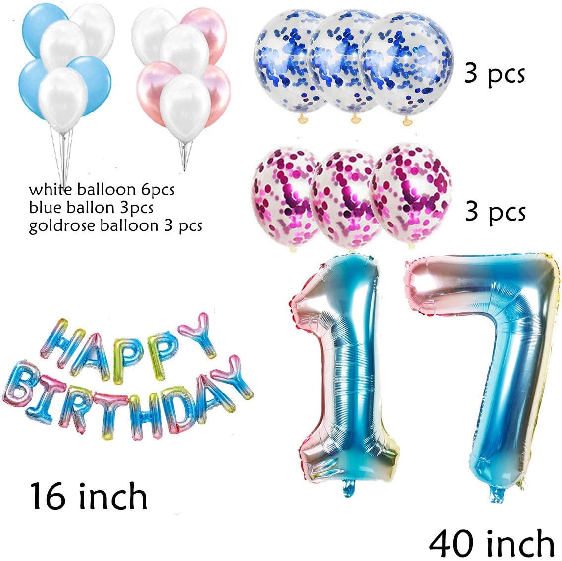 17th Birthday Decoration Set for Girls Boys Rainbow, Birthday ...