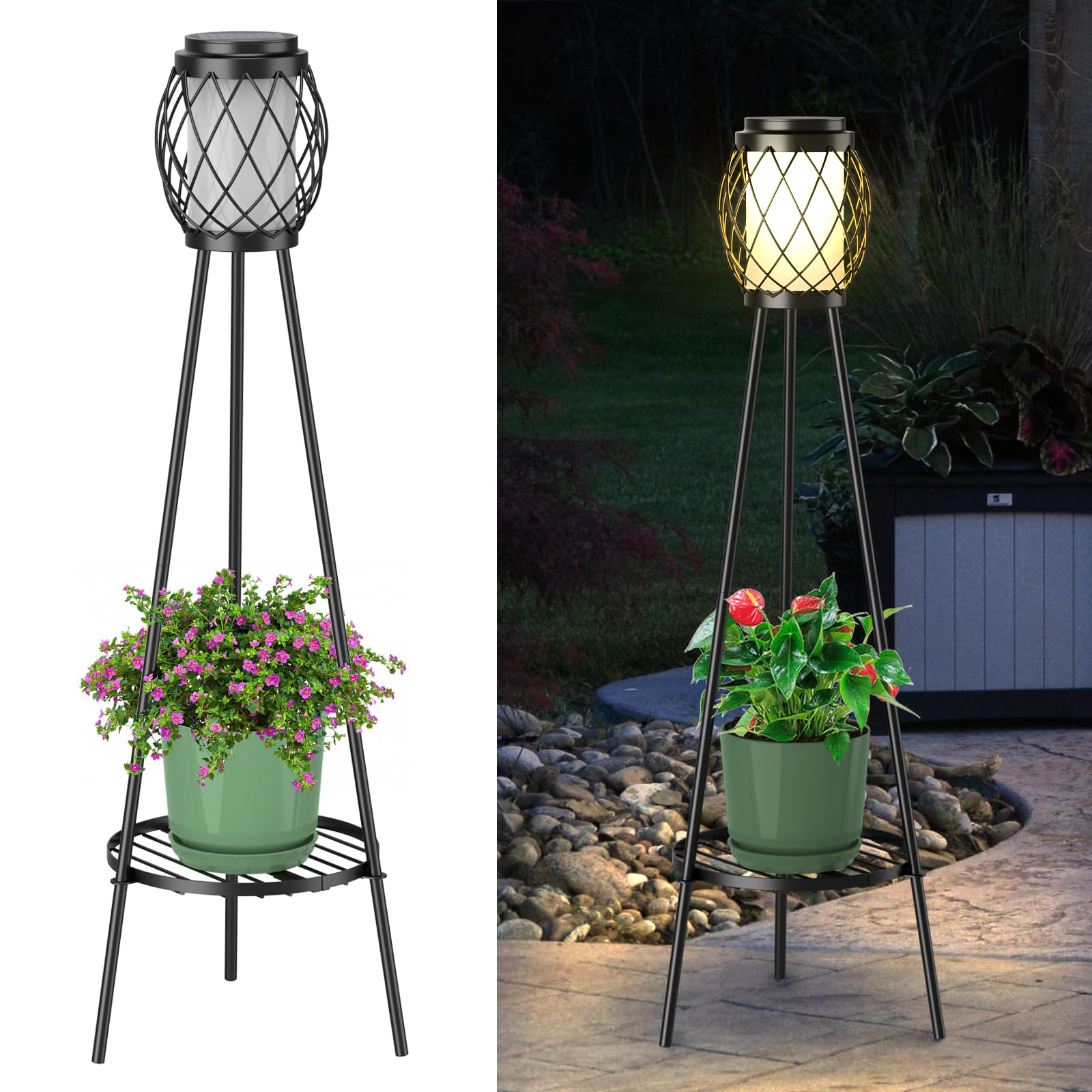 Solar Lights Outdoor Street Lights with Plant Stands 2 Pack, Solar ...