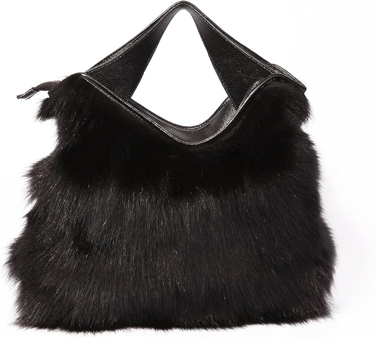 Amazon.com: URSFUR Genuine Fox Fur Handbag Women's Fashion Tote Clutch ...