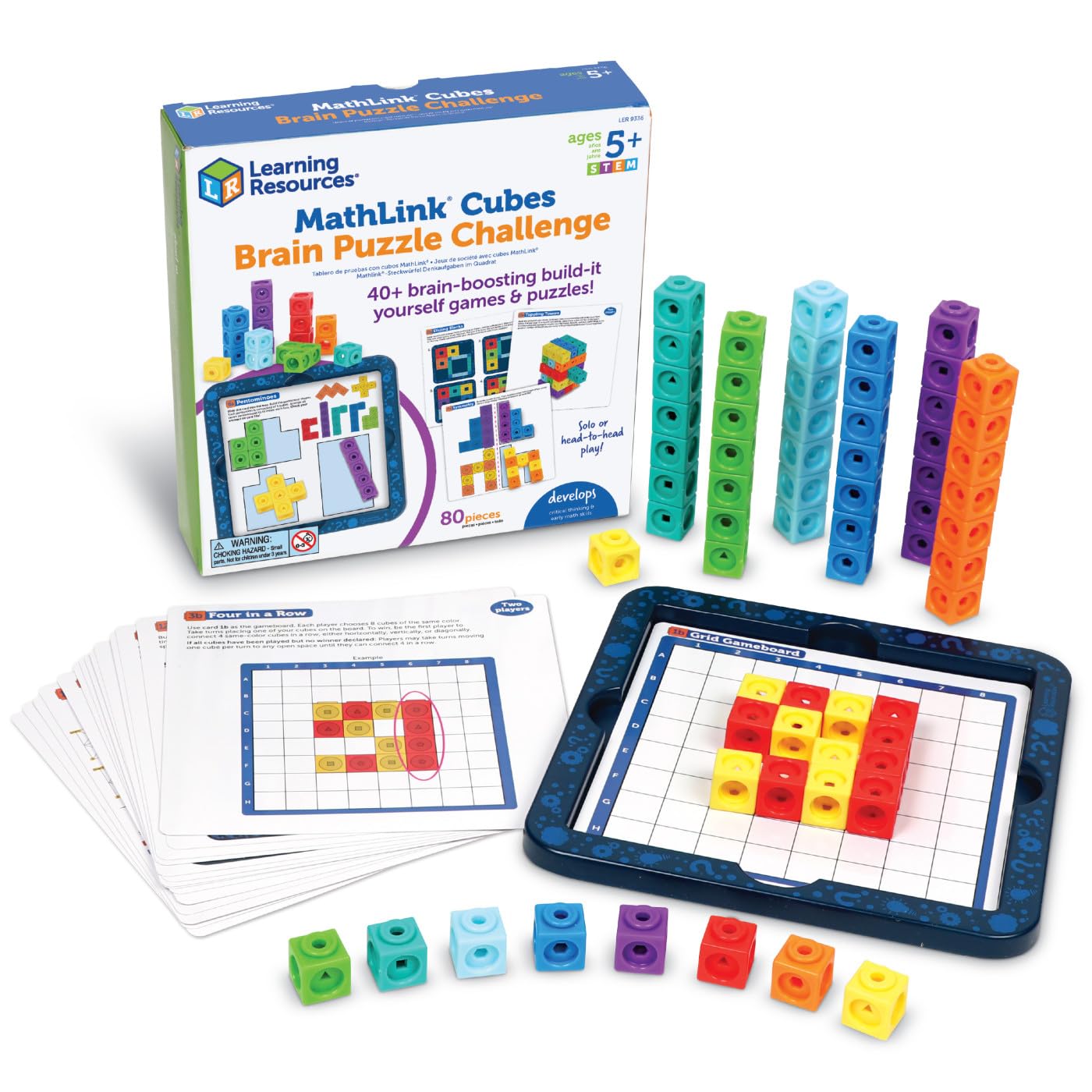 Learning Resources MathLink Cubes Brain Puzzle Challenge, 80 Pieces ...