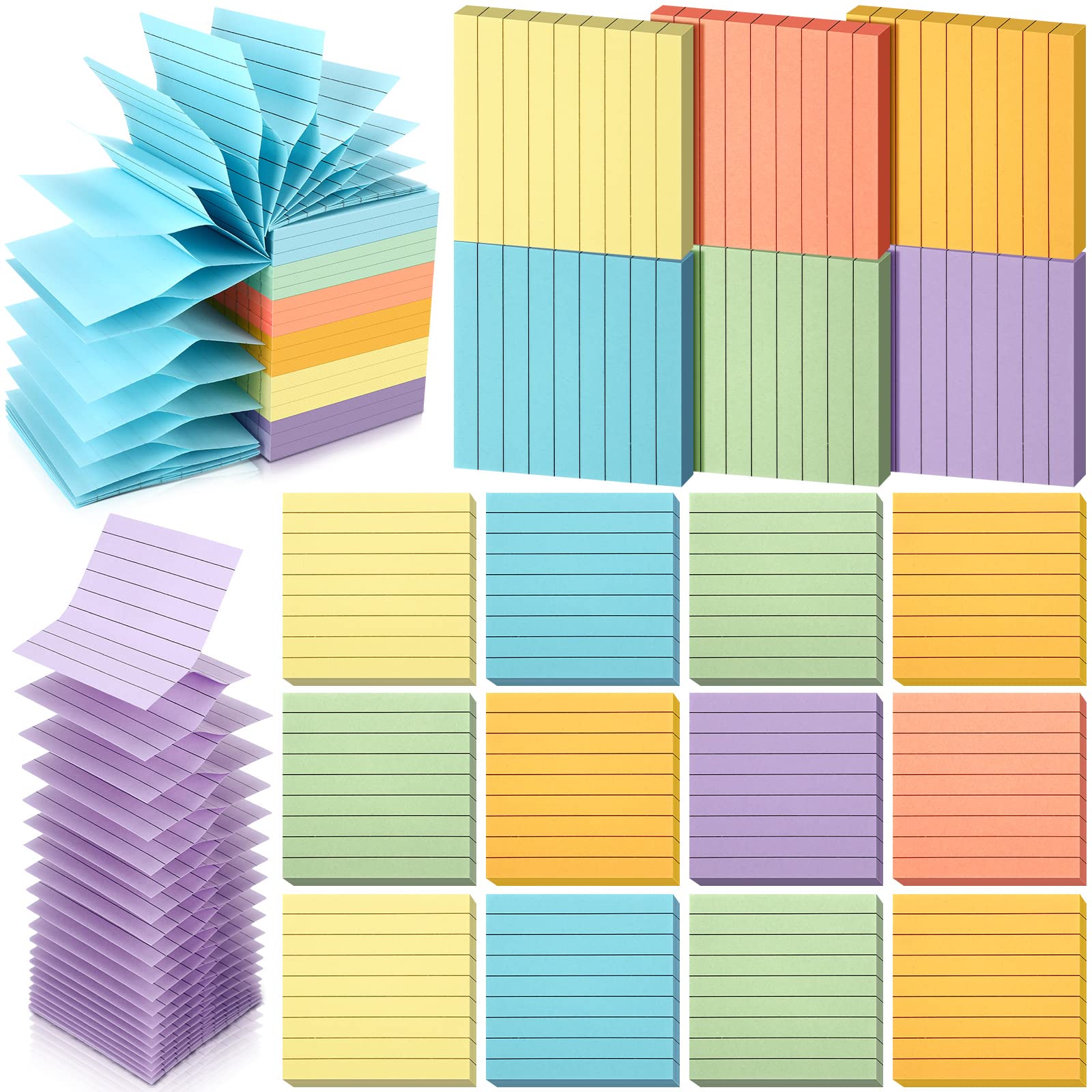 Gersoniel 24 Pack Pop Up Sticky Notes 3 x 3 Refills 1200 Sheets Colored ...