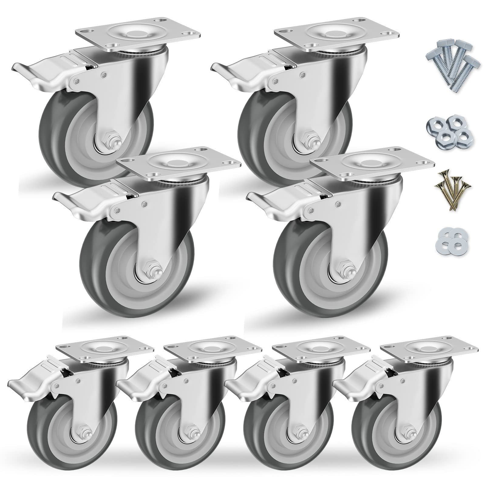 Casters, 4 inch Caster Wheels, Casters Set of 8 Heavy Duty - CLOATFET ...