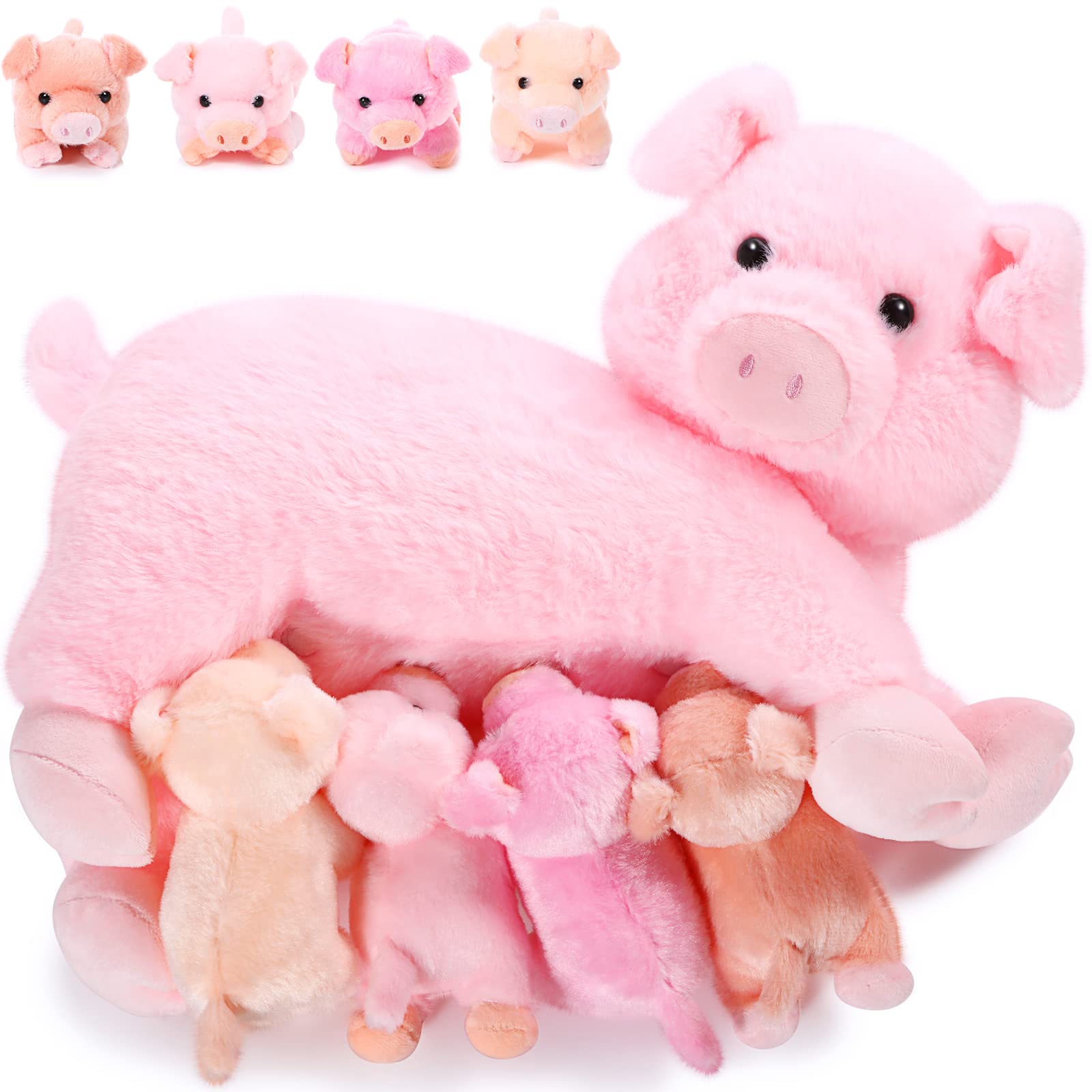 Honoson Pig Stuffed Animal with Babies, Cuddly Nursing Mommy Pig Plushy ...