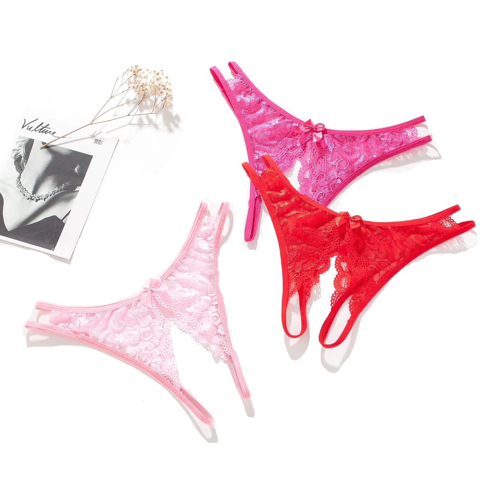 Justgoo Womens Lace G-String Thongs Panties Underwear Low Rise T-Back ...