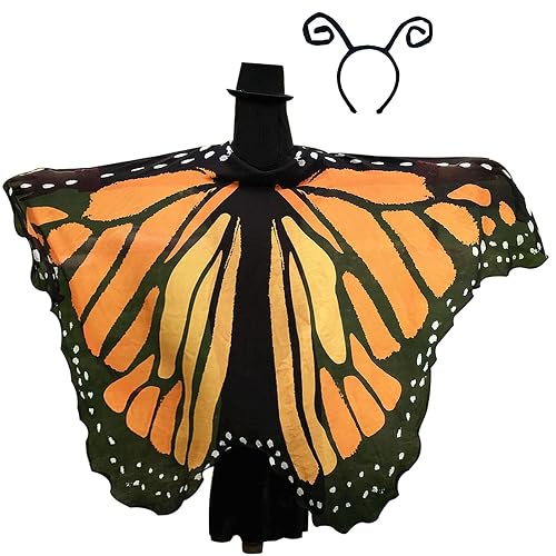 GRACIN Halloween Monarch Butterfly Wings Shawl Fairy Pixie Costume Cape ...