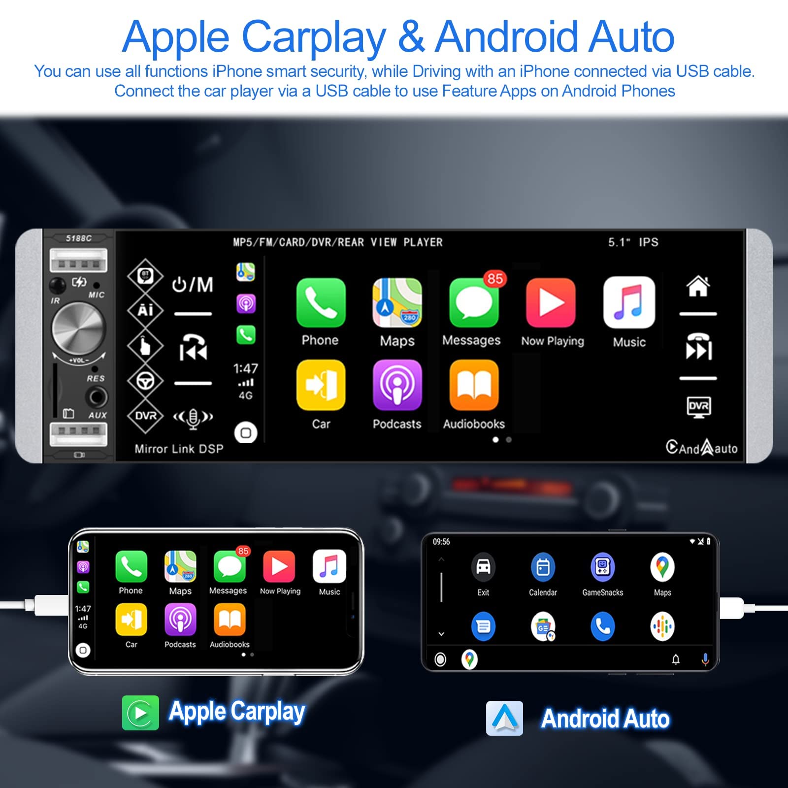 Mua Roinvou Single Din Car Stereo Radio with Carplay Android Auto 5.1 ...