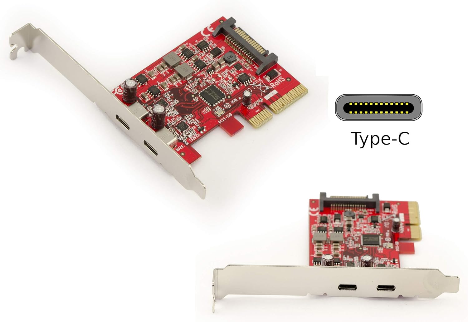 2 Port PCIe SuperSpeed+ USB 3.1 10G controller card. Type C. High + Low ...