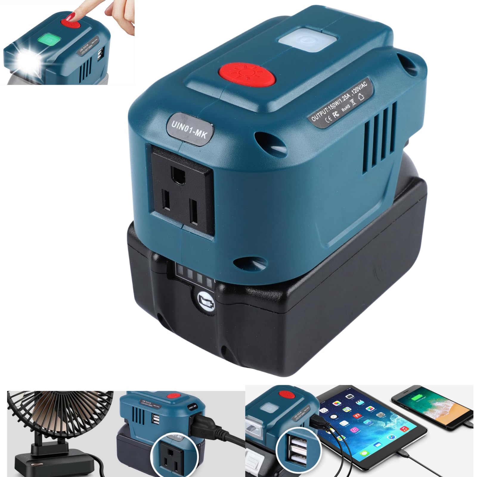 Portable Power Inverter for Makita 18V Battery,150W Power Station AC Outlet with Dual USB, DC ...