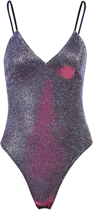 FEESHOW Damen Glitzer Bodysuit Spaghettiträger Overalls Stringbody ...