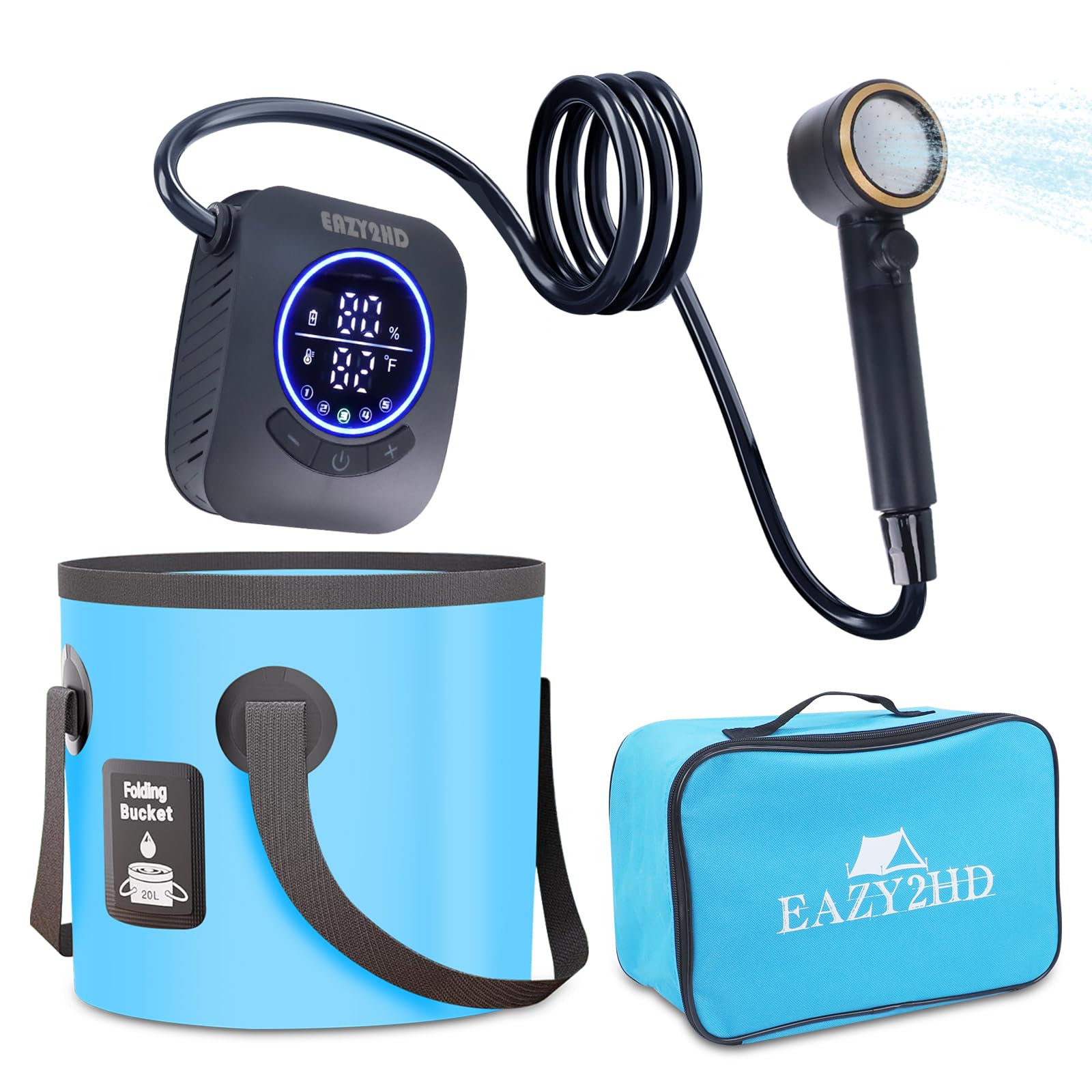 Eazy2hD Portable Camping Shower 8000mAh Rechargeable Outdoor Shower ...
