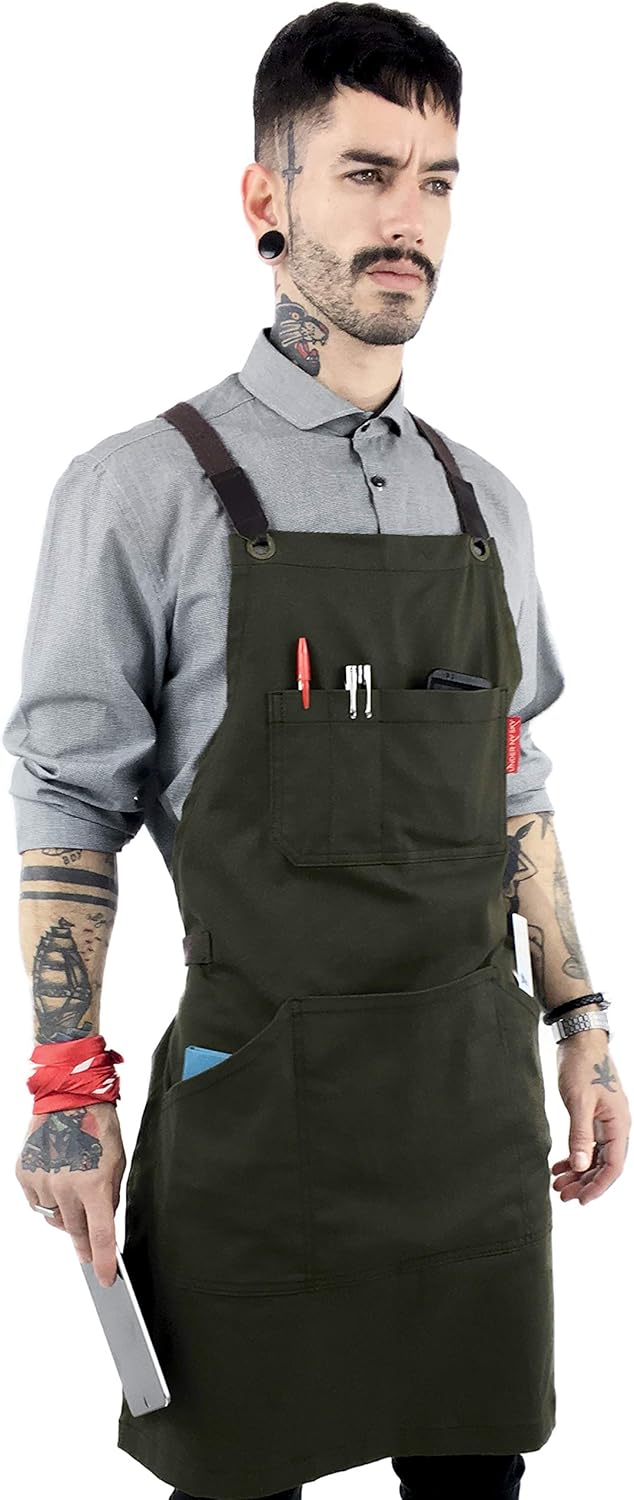 Under NY Sky Essential Army Green Apron – Cross-Back with Durable Twill ...
