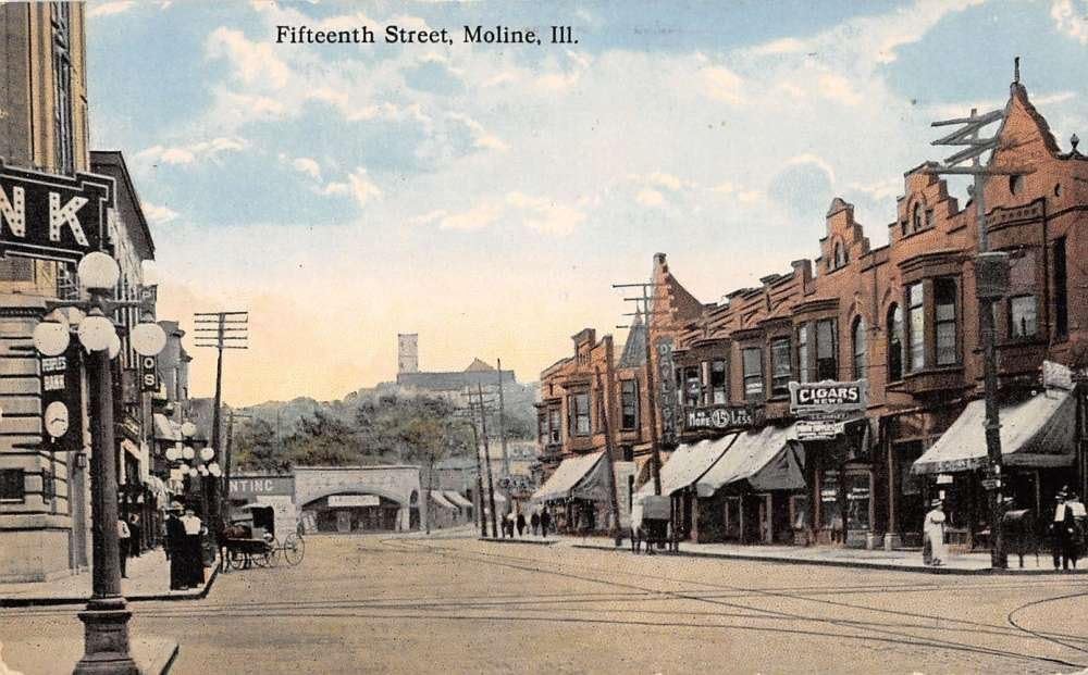 Moline Illinois Street Scene Trolley Store Fronts Antique Postcard ...