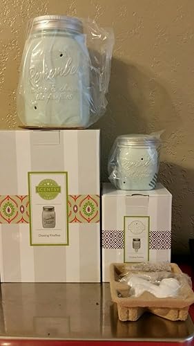 Scentsy Warmer, Chasing Fireflies, Mason Jar Light Blue Firefly Full ...