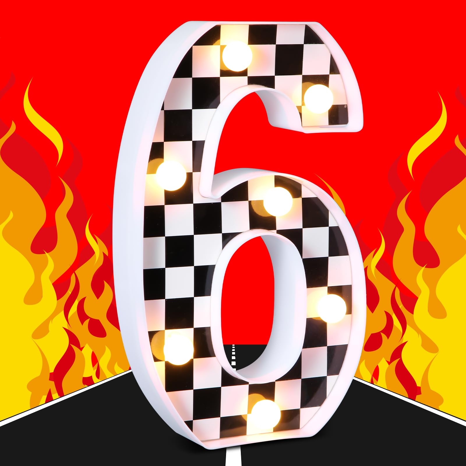 Maxcheck Racing Car Light up Numbers Black and White Checkerboard Print ...