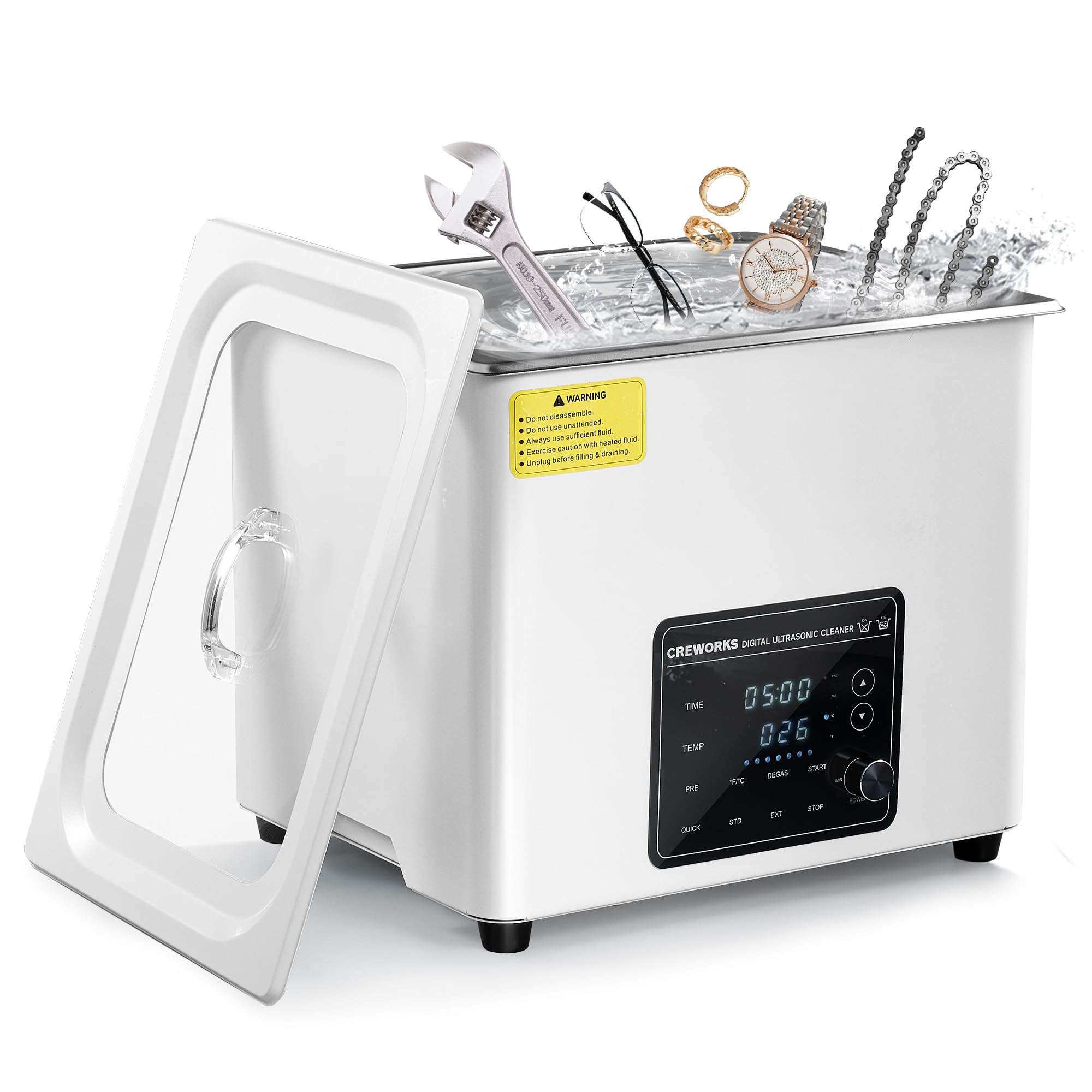 Creworks Professional 10L Ultrasonic Cleaner with Degas, 7-Level Power ...
