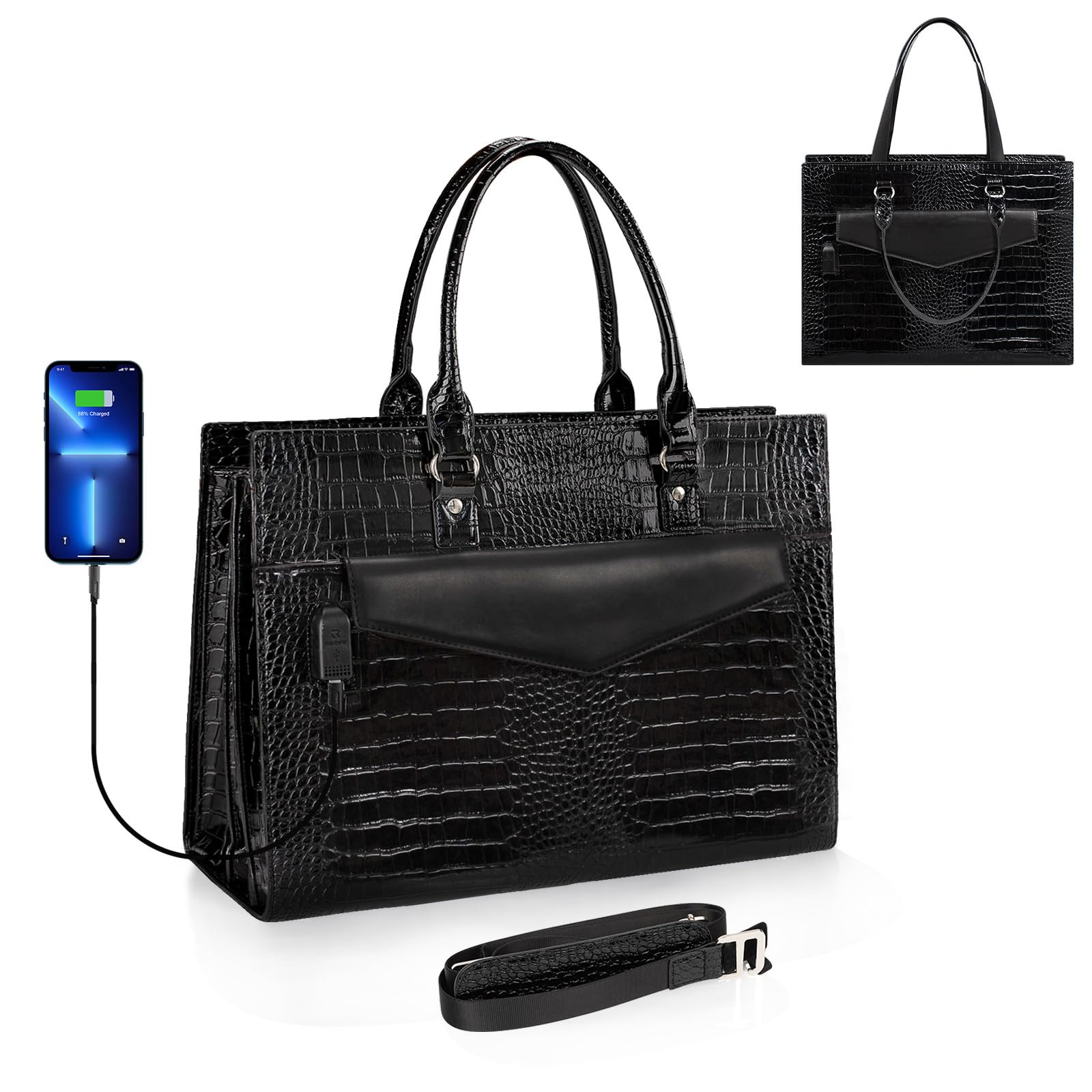 Laptop Tote Bag for Women, 17 Inch Laptop Bag Waterproof Leather ...