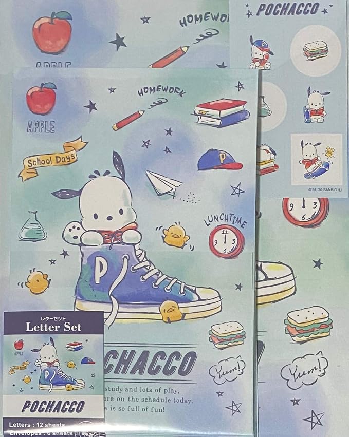 Sanrio Pochacco Letter Set 12 Writing Paper + 6 Envelopes + 7 Stickers ...