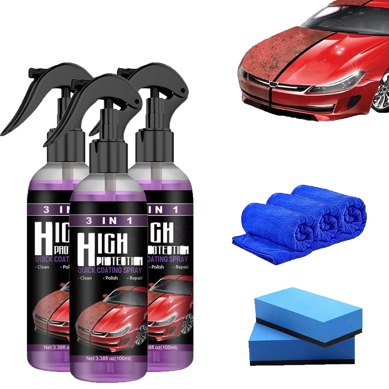 3pcs 3 in 1 High Protection Quick Car Coating Spray,High Protection 3 ...