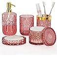 Amazon.com: New Pink Bathroom Accessories Set, 5 Pcs Clear Glass ...