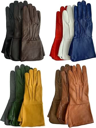Men Medieval Renaissance Long Cuff Leather Gloves (Black, Medium ...