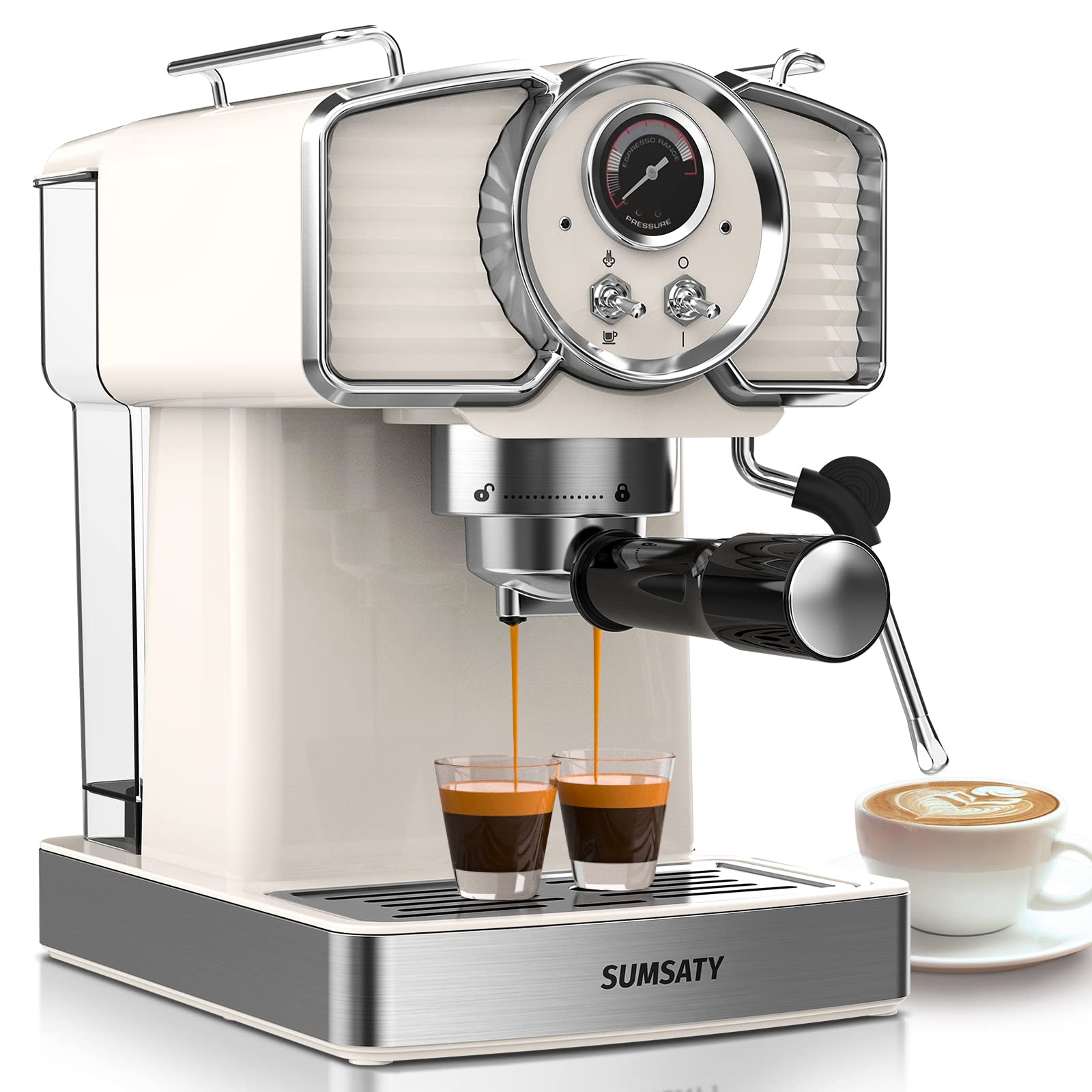 SUMSATY Espresso Coffee Machine 20 Bar, Retro Espresso Maker with Milk ...