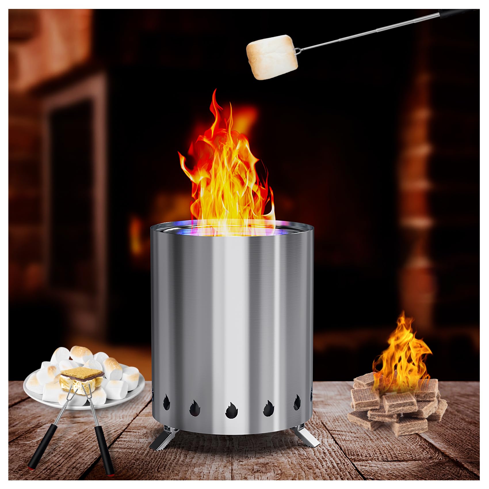 Tabletop Fire Pit Portable Stainless Steel Mini Fireplace Outdoor with ...