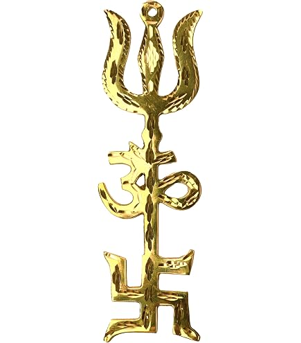 Shree Yantra Brass Tri-shakti Yantra (Swastik Om Trishul Symbol) - Pair ...