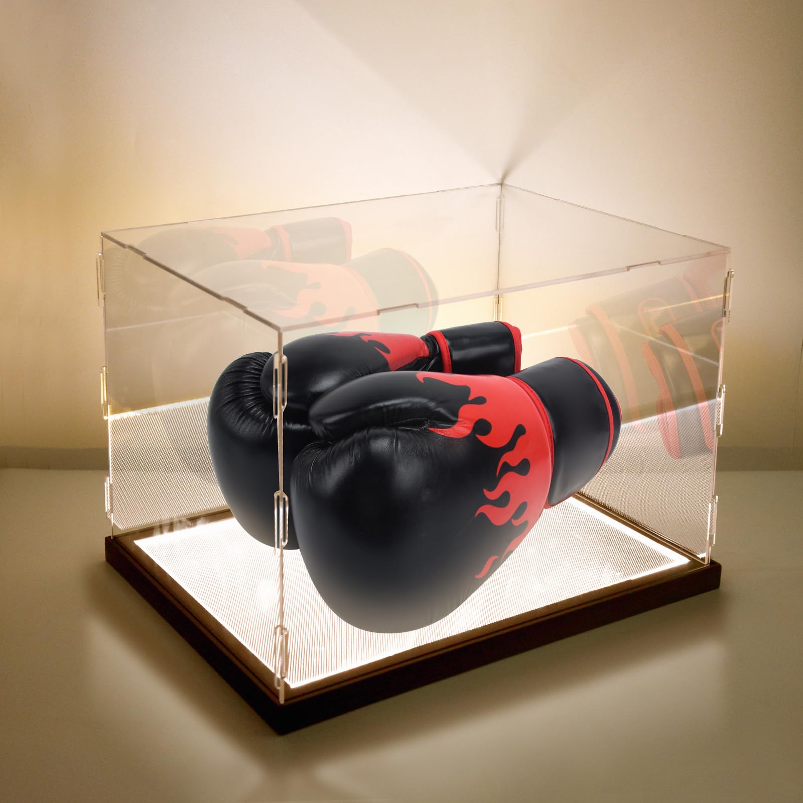 LuxRound Boxing Glove Display Case with LED Light Clear Acrylic Box for ...