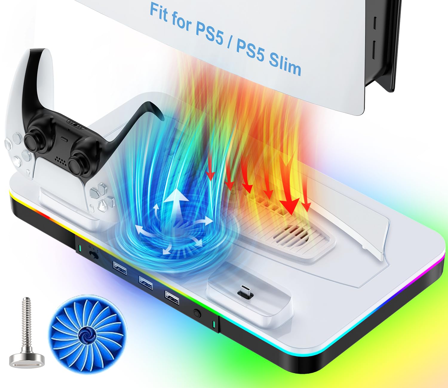 PS5 Stand,PS5 Slim Stand,PS5 Slim/PS5 Cooling Station with RGB Color ...