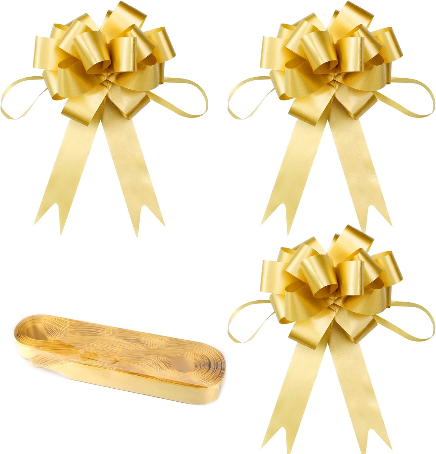 YapitHome 30 Pieces Golden Large Ribbon Pull Bows Large Christmas Pull ...