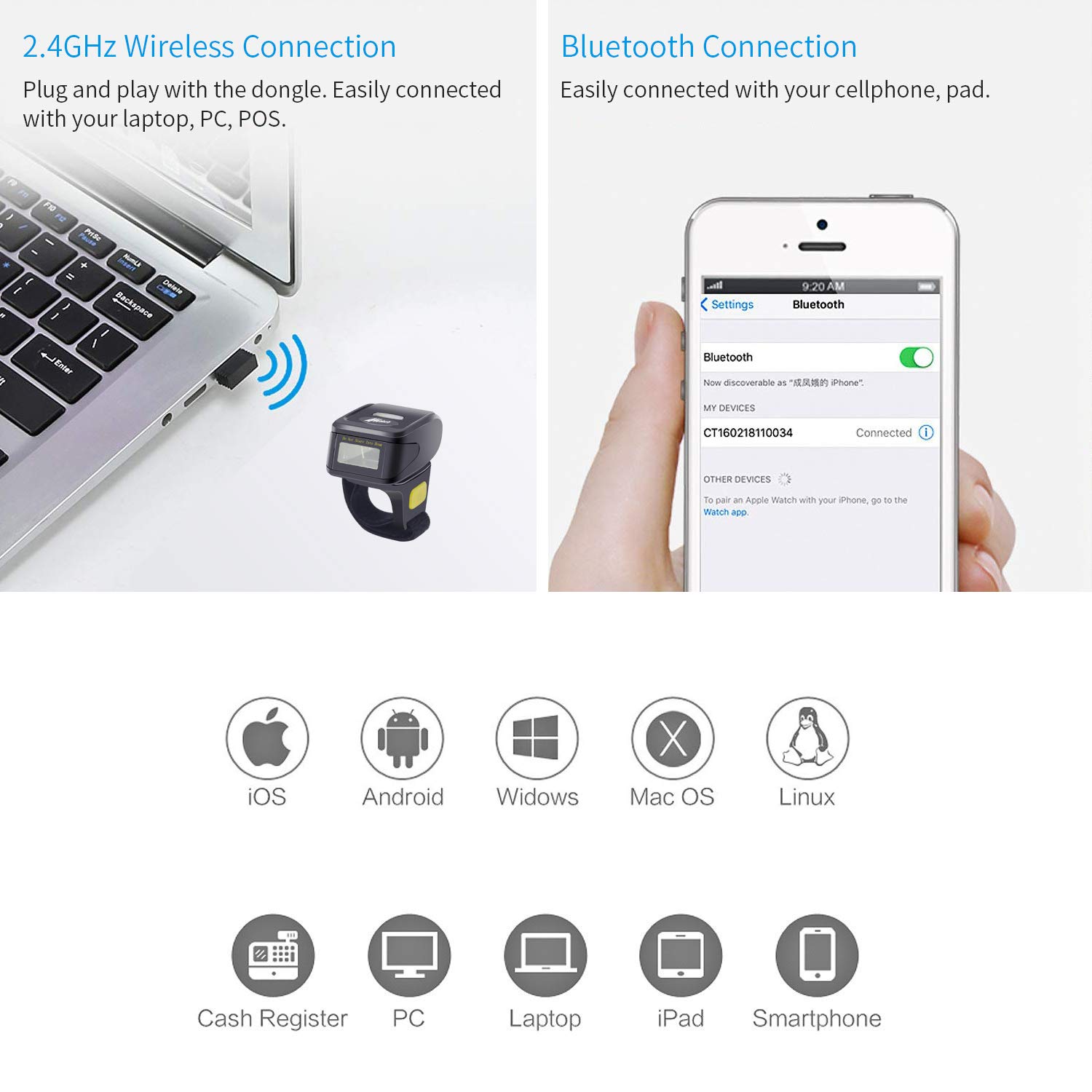 Alacrity Portable 1D and 2D Bluetooth Barcode Scanner,Handheld Mini ...