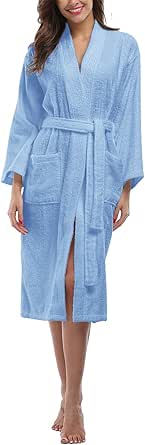 Women's Terry Cloth Robes, Lightweight 100% Terry Cotton Spa Bathrobe ...