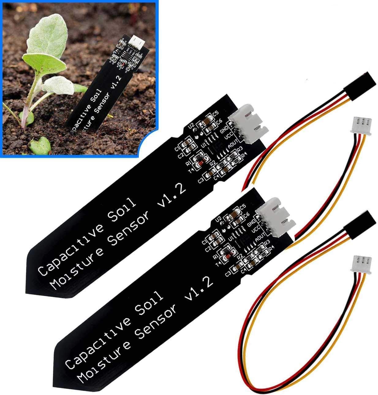 Uooker 2 Pack Capacitive Soil Moisture Sensor Corrosion Resistant for ...