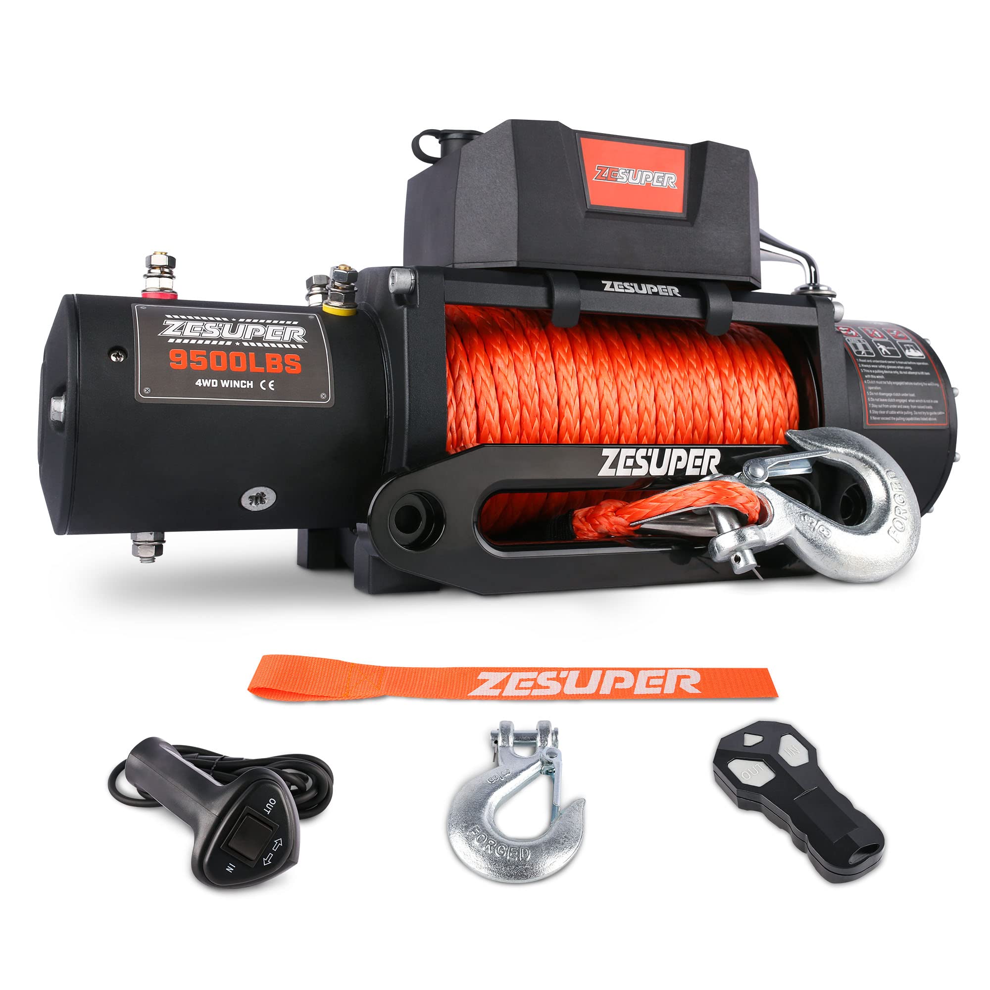 ZESUPER 9500 lbs Electric Winch Kit Waterproof IP67 Electric Winch with ...
