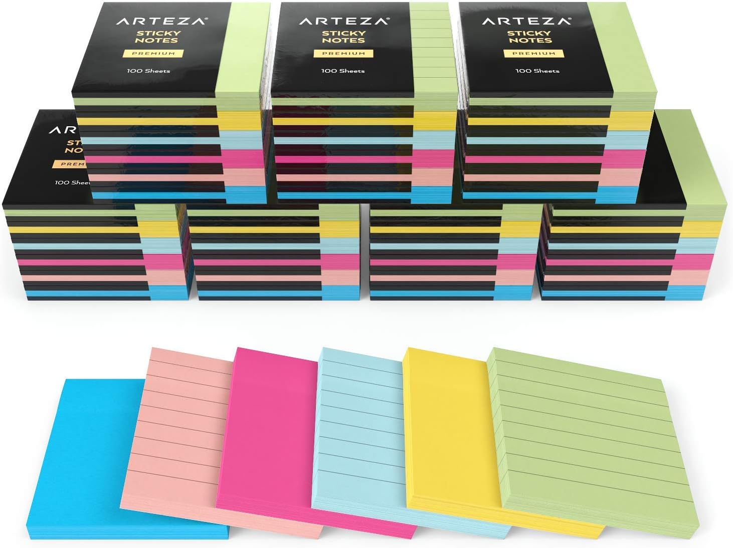 Arteza Sticky Notes, 3×3 Inch, Bulk 48-Pack, 24 Lined & 24 Blank Pads ...