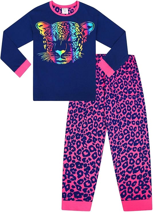 Girls Leopard Foil Designed Long Cotton Pyjamas: Amazon.co.uk: Clothing