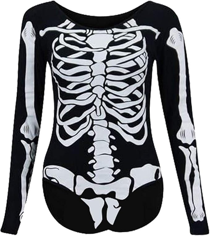 Women Ladies Long Sleeve Bodycon Halloween Skeleton Skull Bone Print ...