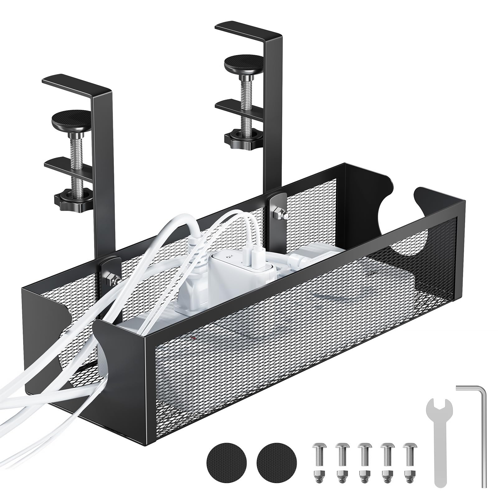 YECAYE No-Drill Metal Under Desk Cable Management Tray, Power Strip ...