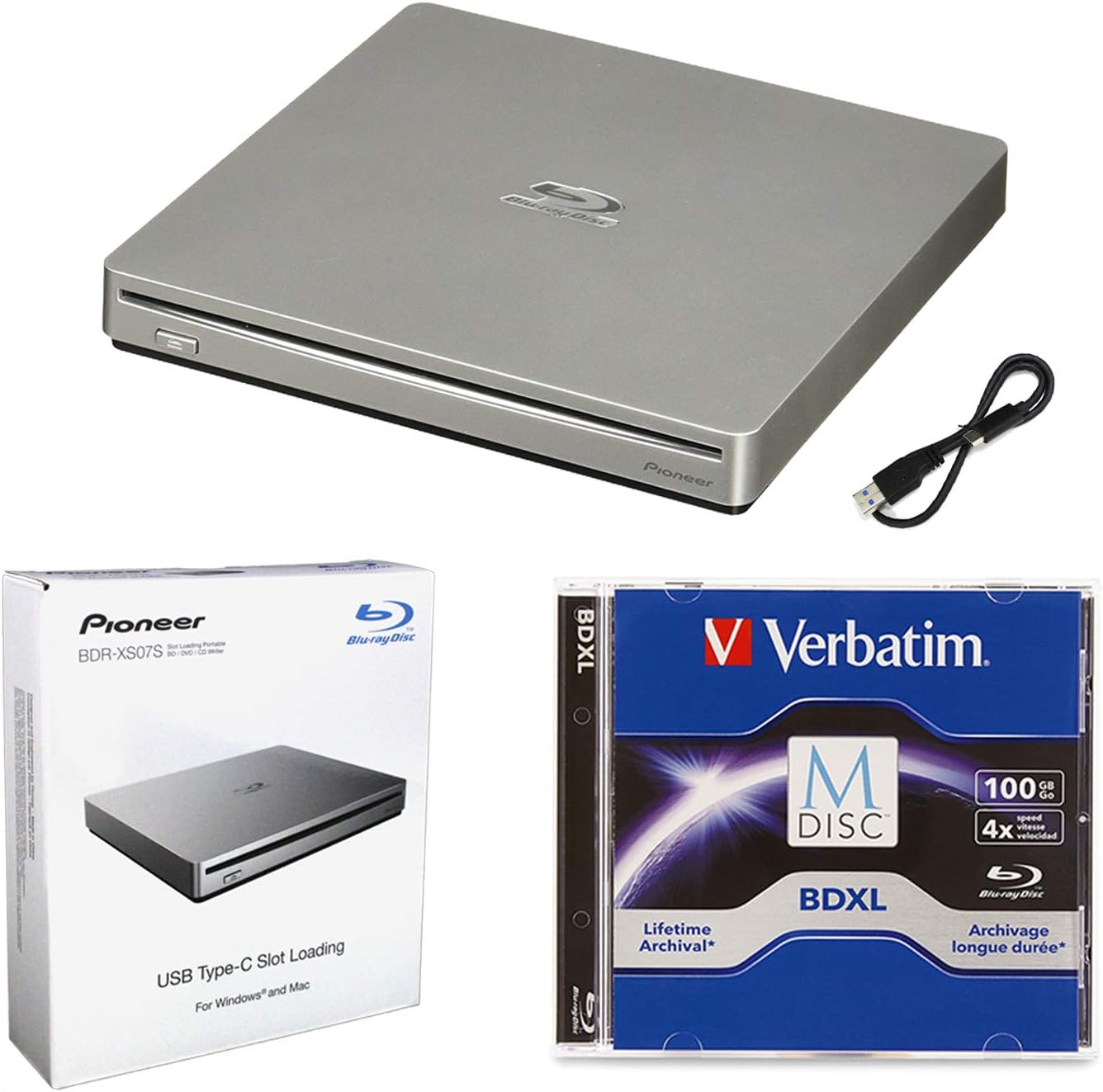 Pioneer BDR-XS07S Portable 6x Blu-ray Burner External Drive Bundle with ...