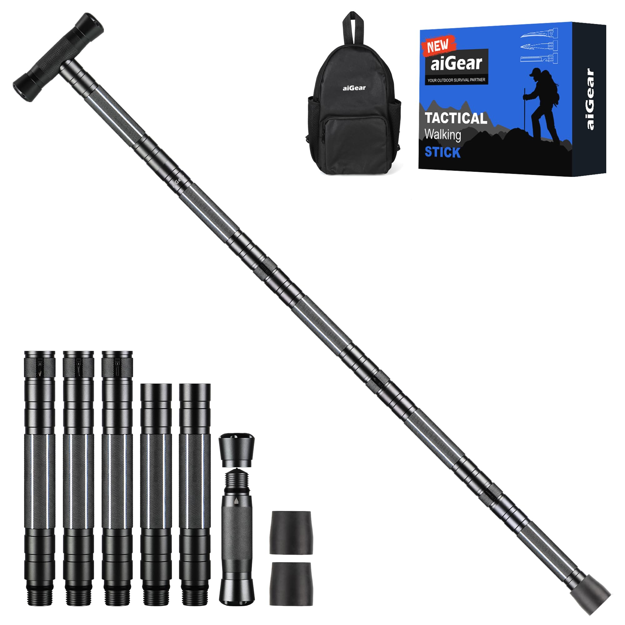 aiGear Tactical Walking Stick - Upgraded Hiking Stick with Outdoor Gear ...