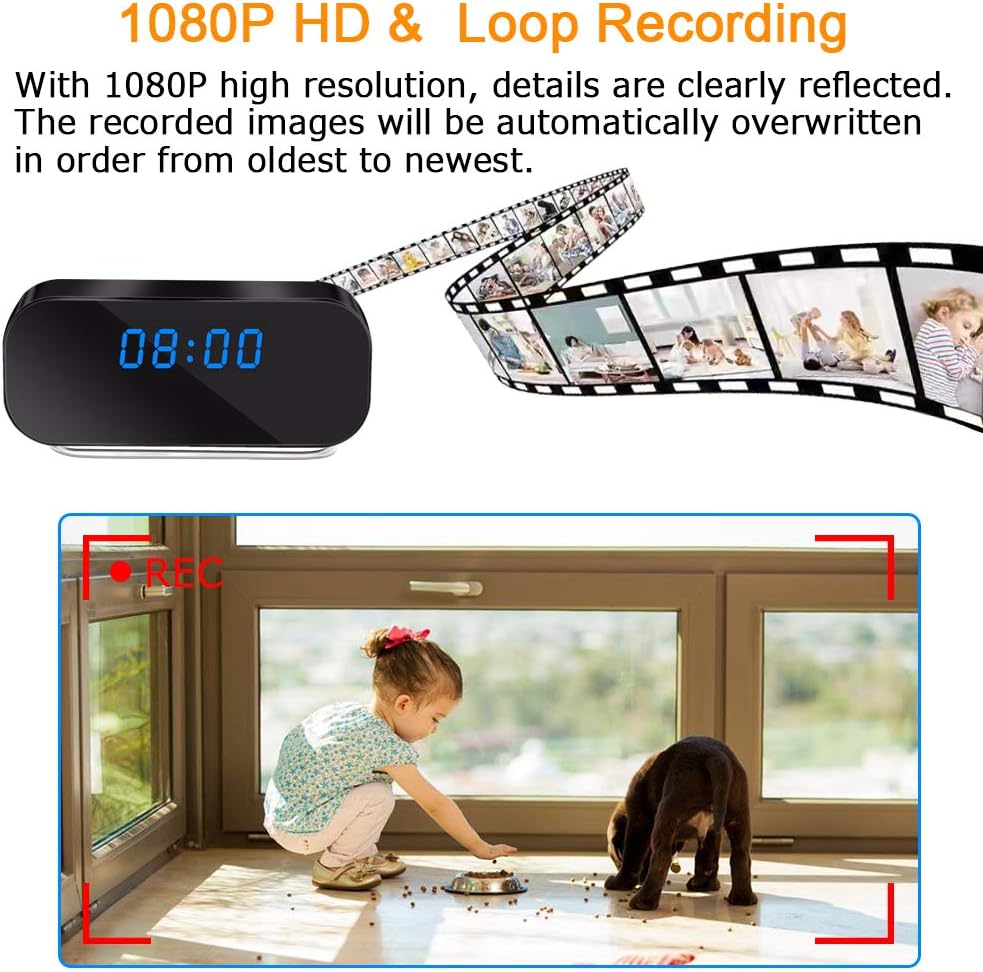WiFi Clock Camera, UYIKOO Hidden Camera Clock HD 1080P Wireless Spy ...