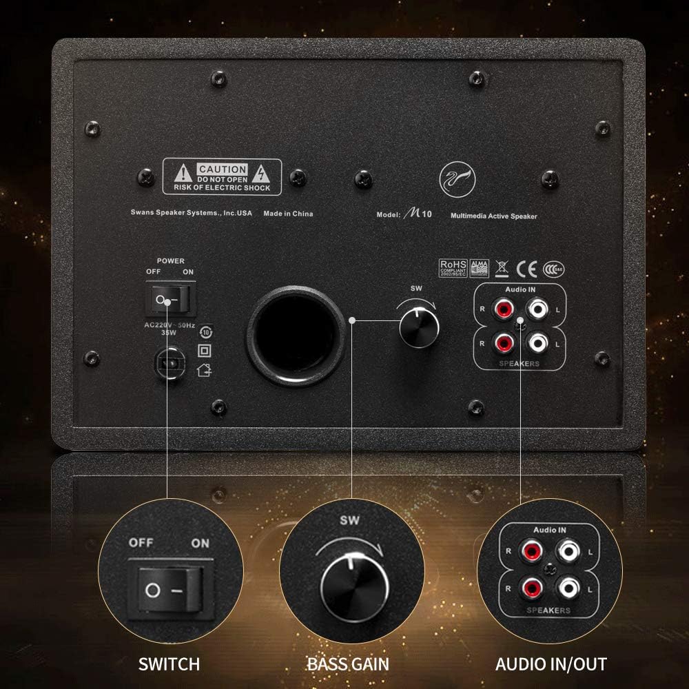 SWANS M10W Bookshelf Speaker and Subwoofer, 2.1 Speaker System RCA/Aux ...